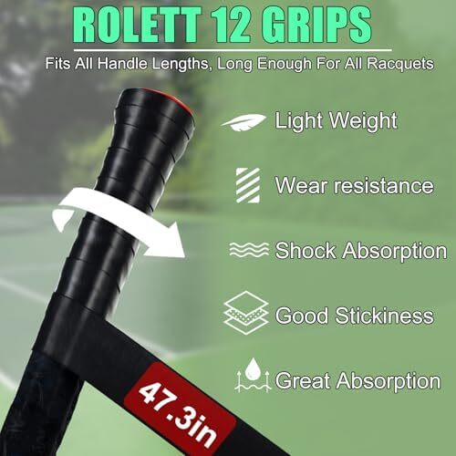 12 Pack Tennis Racket Grip Tape, Anti-Slip Absorbent Overgrip for ...