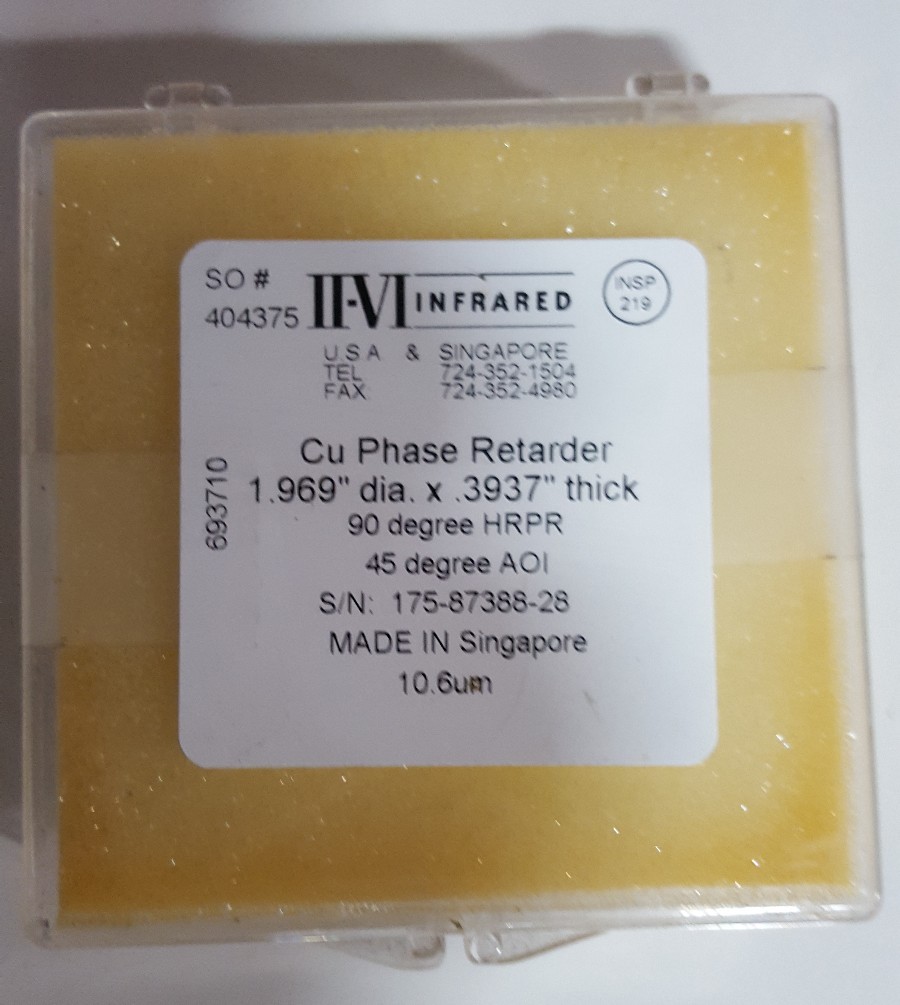 II-VI Infrared CU Phase Retarder 693710 90 Degree HRPR 45 Degree AOI | eBay