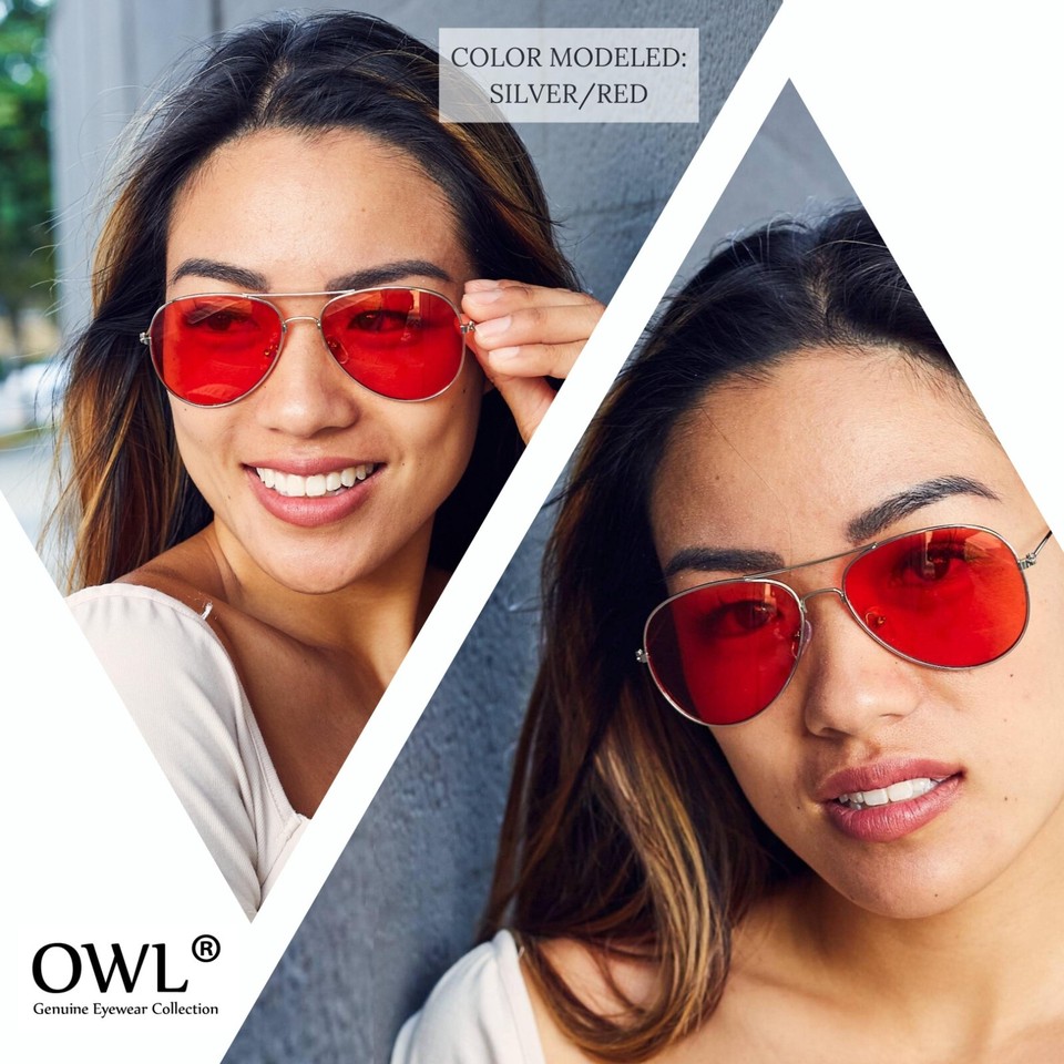 RED LENS AVIATOR STYLE MEN WOMEN SUNGLASSES SILVER METAL FRAME SHADES ...