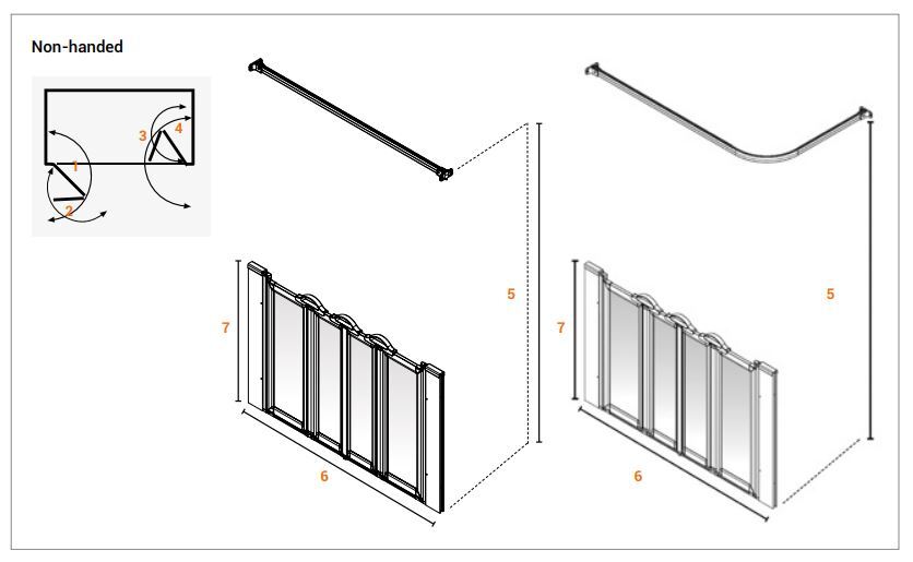 AKW Option N Half Height Shower Screen - 750 & 900mm, Double Bi-Fold ...