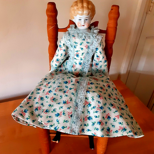 Antique 13" German China Head Doll Agnes Cloth Body Blonde Hair Dressed ...