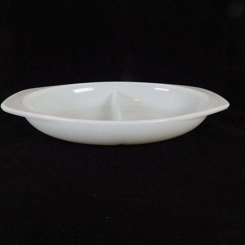 Pyrex Opal Milkglass Divided Vegetable Serving Bowl 13.25" 1.5 qt part ...