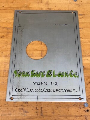 Antique Vintage York Safe & Lock Co. Inner Inside Interior Door Plate ...