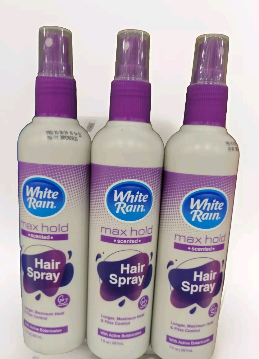 Lot of 3 White Rain Hair Spray Non-Aerosol Maximum Hold Scented 7 oz ...