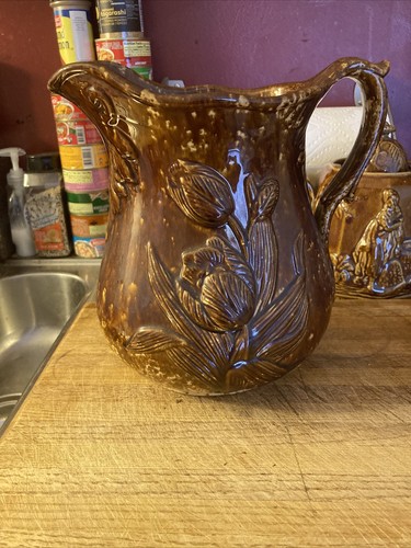 Vintage Bennington Pottery Water Juice Pitcher Large Repaired 1850-1860 ...