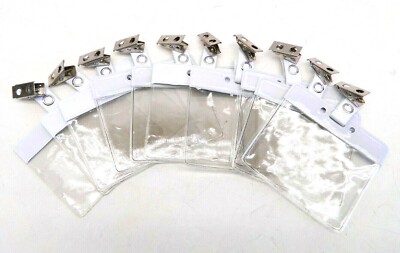 Clear Plastic Horizontal Name Tag ID Card Holder Badge W/ Snap On Hook ...