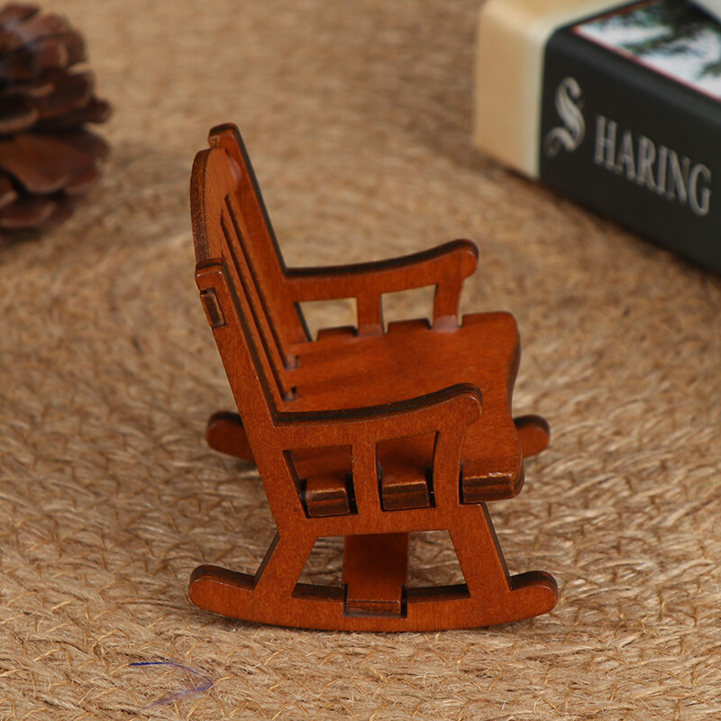 1/12 Wooden Mini Dollhouse Rocking Chair Model Toy DIY Miniature Access ...