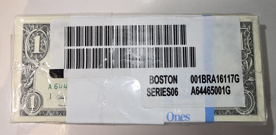 2006 $1 Boston (A) 100 Consecutive Uncirculated 1 Dollar Bills From BEP ...