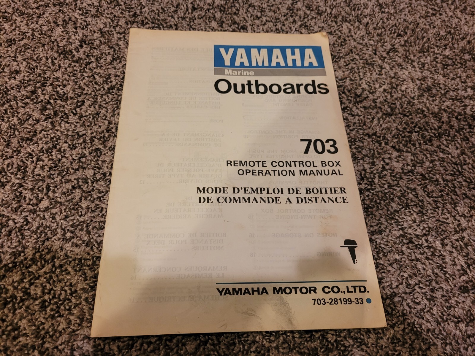 Yamaha Marine Outboards 703 Remote Control Box Operation Manual 703 ...