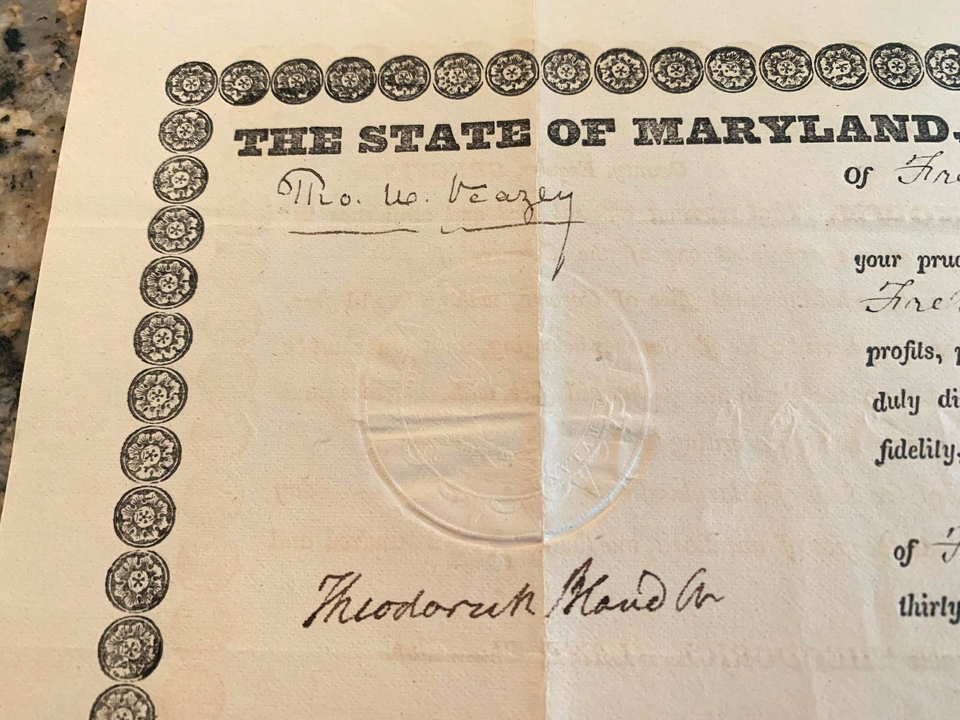 1838 Colonel Thomas Veazly Governor Maryland Autographed Appointment ...