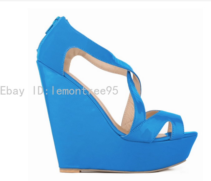Women Platform Wedges Sandals Shiny Open Toe High Heels Pumps Height ...