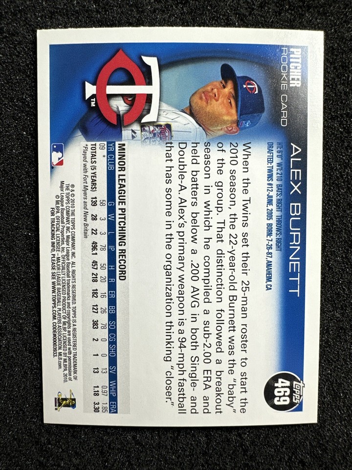 ALEX BURNETT #469 2010 Topps Baseball RC Rookie Card QTY Minnesota ...