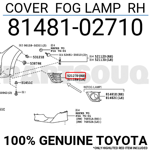 8148102710 Genuine Toyota COVER FOG LAMP RH 81481-02710 | eBay