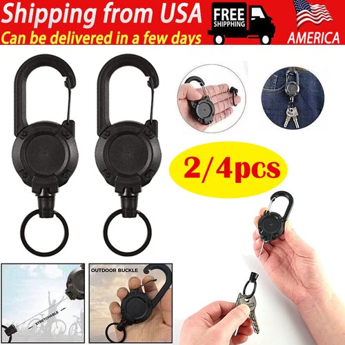 USA Heavy Duty Retractable Carabiner Key Chain,Badge Holder,Steel Cord ...