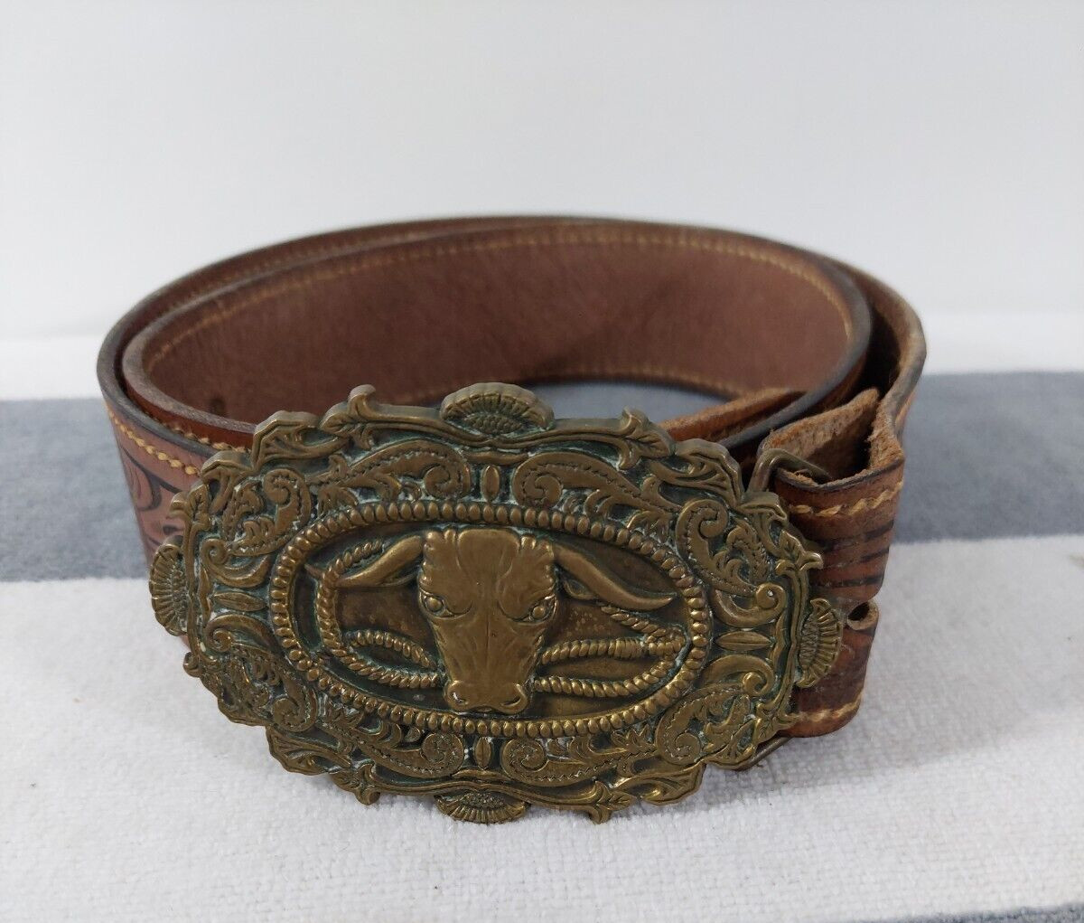 Vintage 1982 Baron BBB Solid Brass Belt Buckle And Le… - Gem