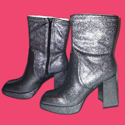 NIB Kenneth Cole Sparkly Boots Size 9 Slip On Bri Square Toe Silver ...