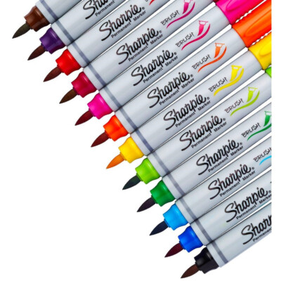 12pk SHARPIE Permanent Brush Tip Markers Pens Wood Rock Glass Painting ...