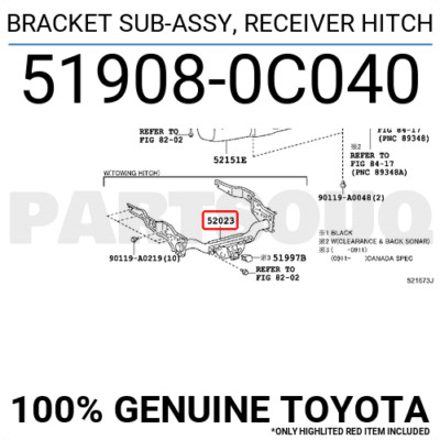 519080C040 Genuine Toyota BRACKET SUB-ASSY, RECEIVER HITCH 51908-0C040 ...