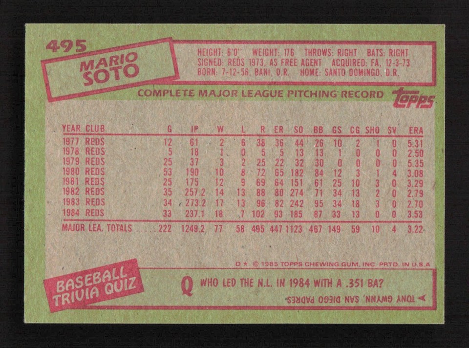 1985 Topps Mario Soto #495 Cincinnati Reds | eBay