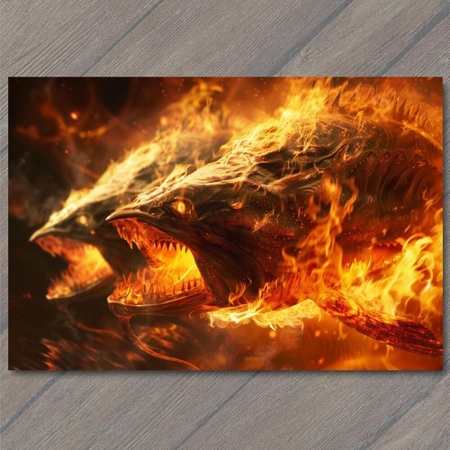 FLATCARD Piranha from Hell Fire Evil Fish Teeth Demon Devil Animal ...