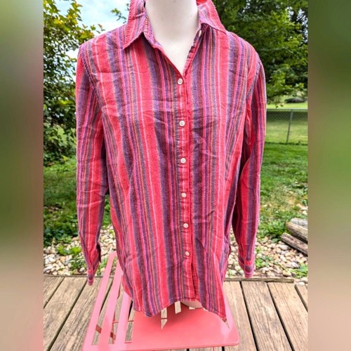 Ralph Lauren Chaps Linen cotton blend LS Striped Button down size XL 16 | eBay