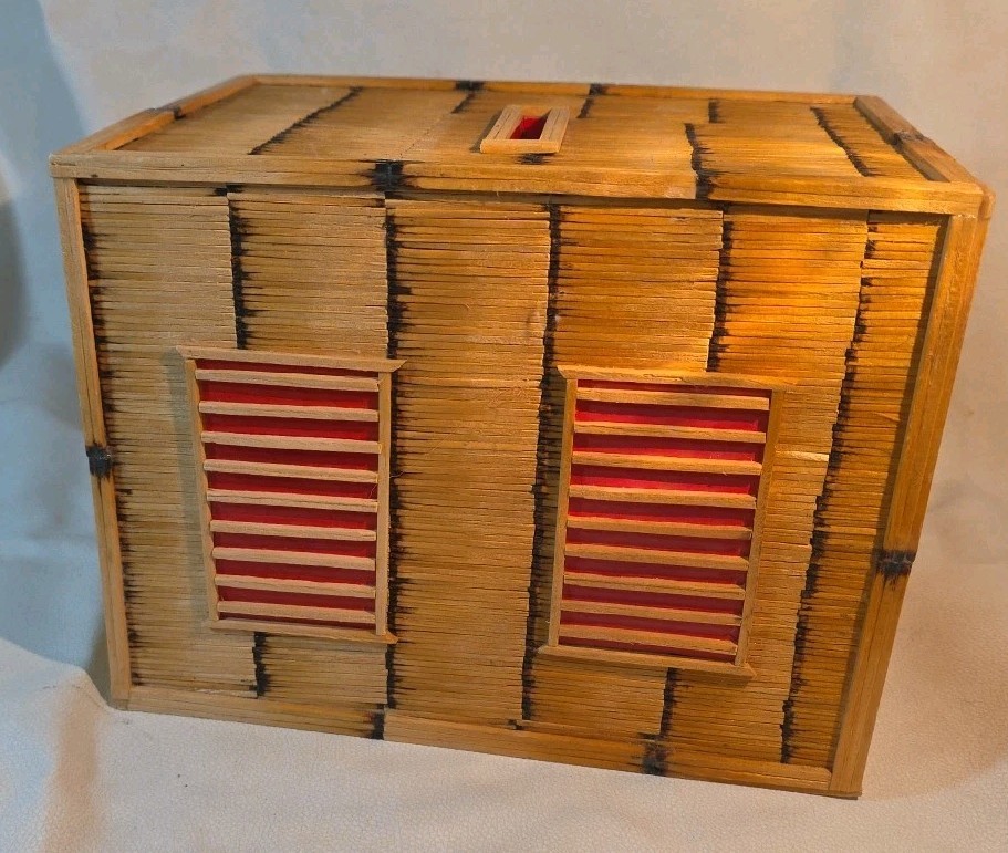 VTG Matchstick Box Bank Tramp Art Folk Handmade Unique 9.5 ×7 ×7 See ...