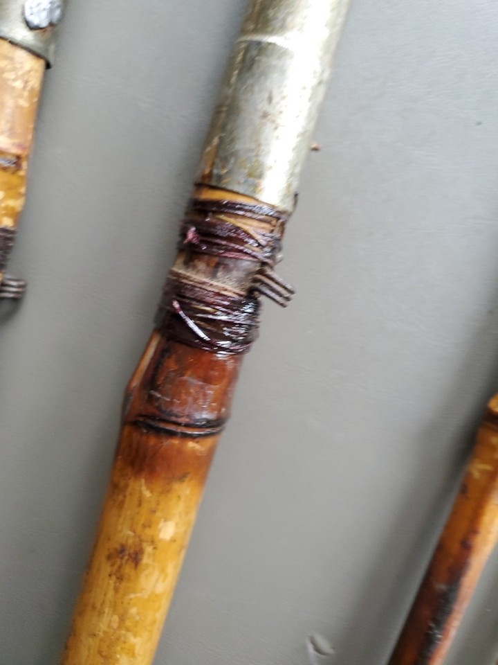 Vintage Bamboo Cane Pole Fishing Rod 4 Piece 12Ft with Eyelets and Wood ...