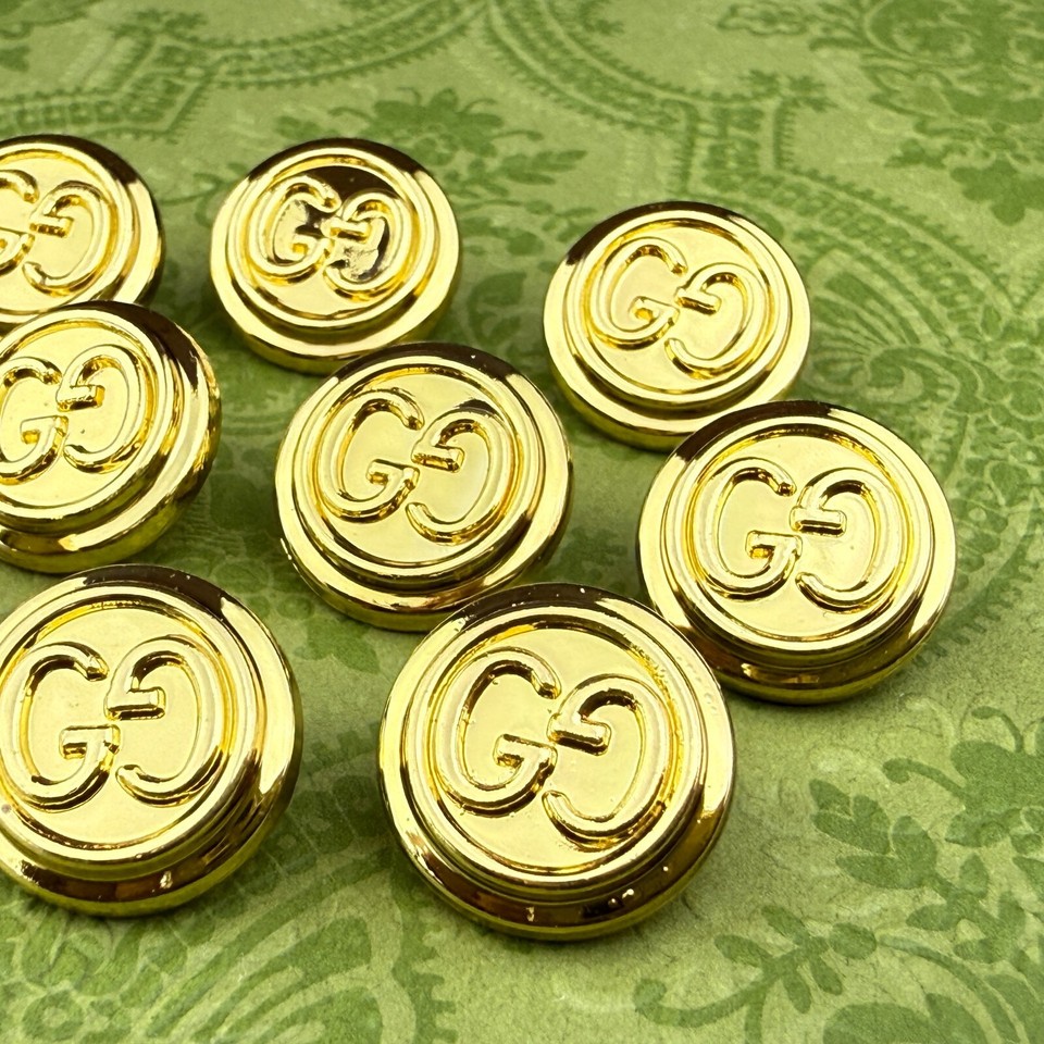 10 SMALL GUCCI BUTTONS DOUBLE G LOGO GOLD METAL ROUND 15MM VINTAGE | eBay