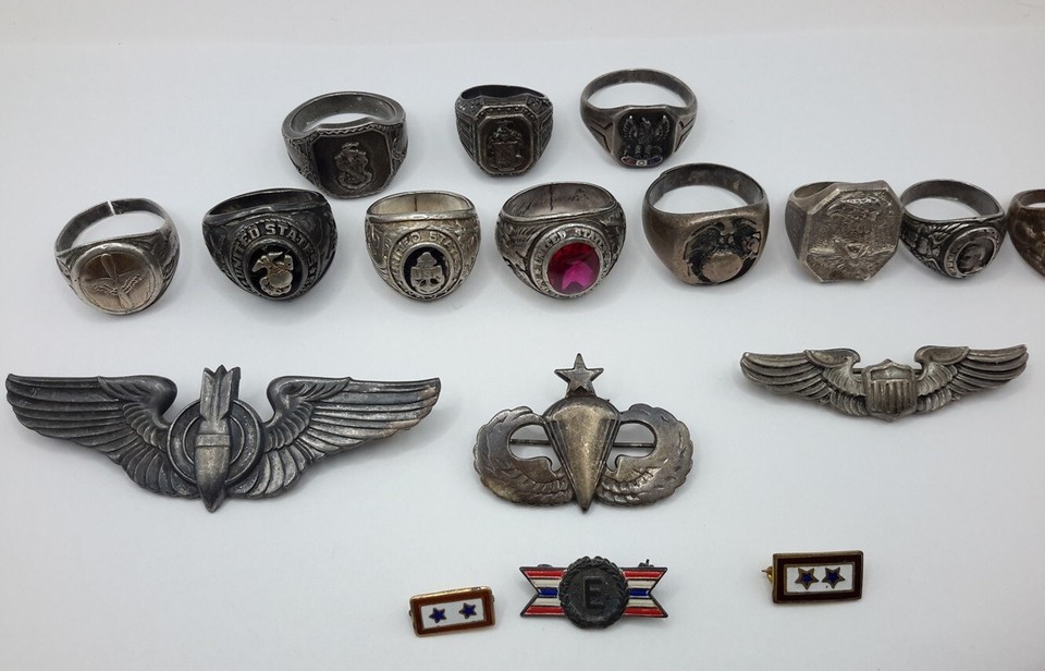 Lot Vintage Sterling Silver Pilot Wings US Military Navy Marine. Rings ...