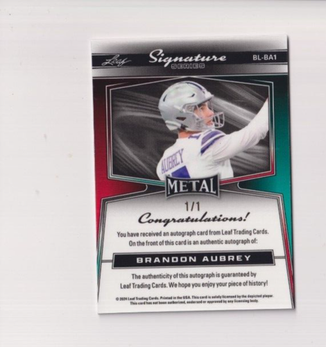 BRANDON AUBREY 2024 LEAF METAL SIGNATURE SERIES AUTO AUTOGRAPH #D 1/1 ...