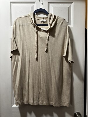 NWT LOFT Beige Pullover Short Sleeve Sweatshirt Hoodie Women’s Size XL ...