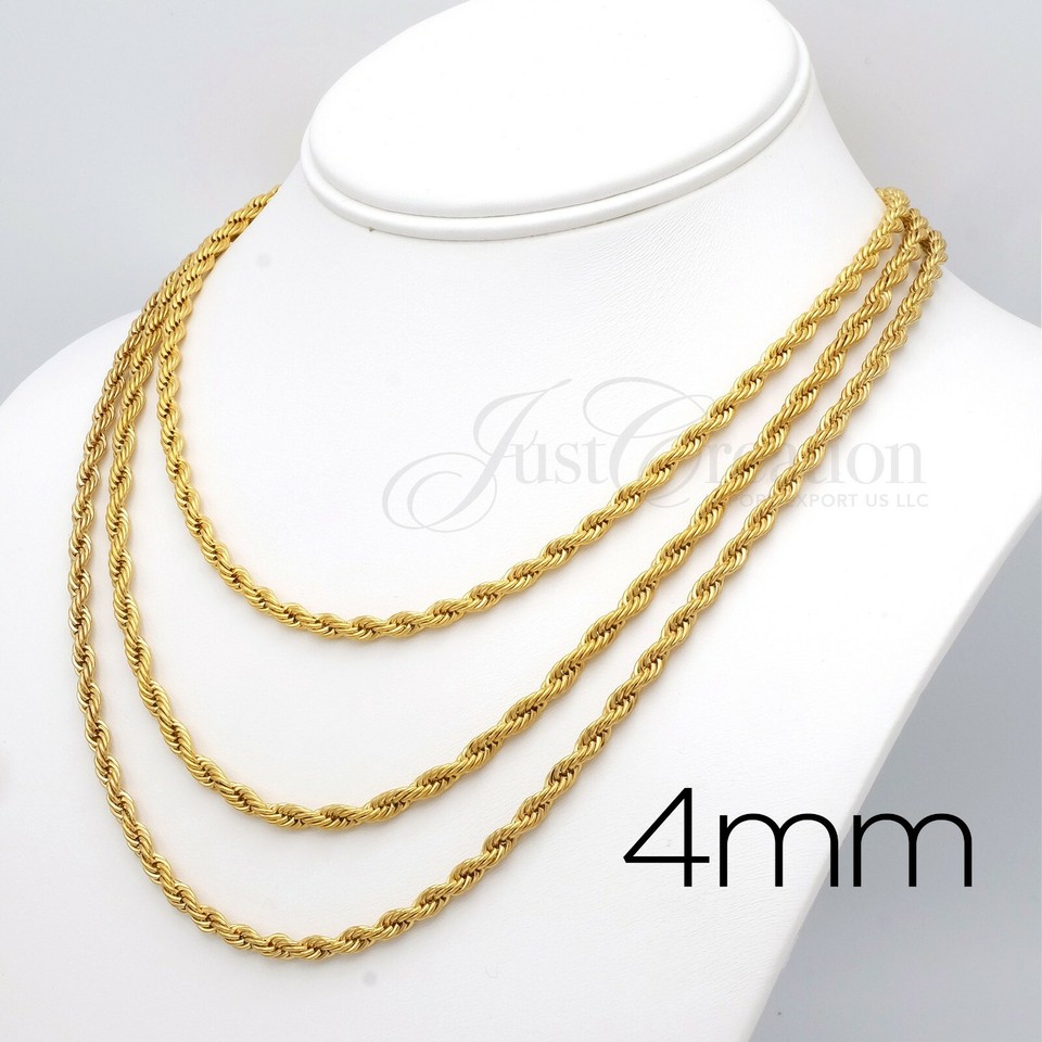 Gold Plated 18K, Stainless Steel 316L 2mm 3mm 4mm Rope Chain Necklace ...