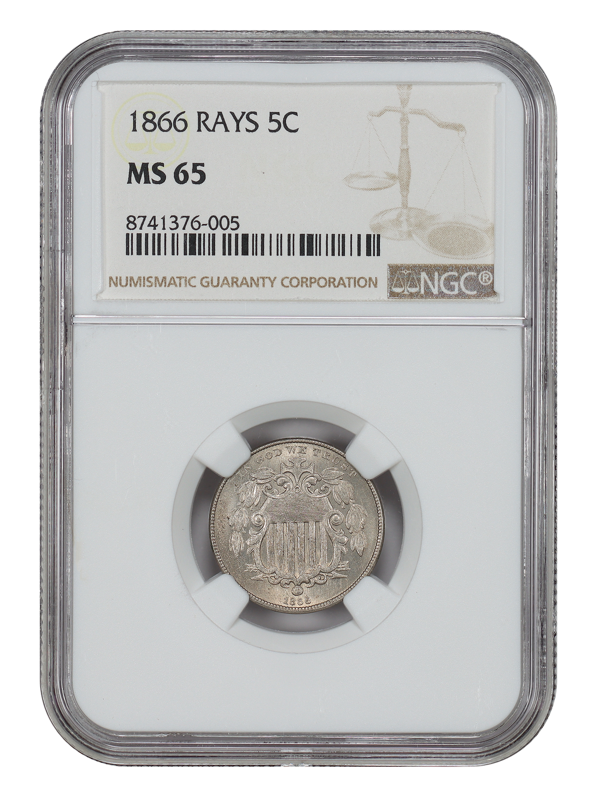 1866 5C NGC MS65 (Rays) - Shield Nickel - Popular First Year Type Coin ...