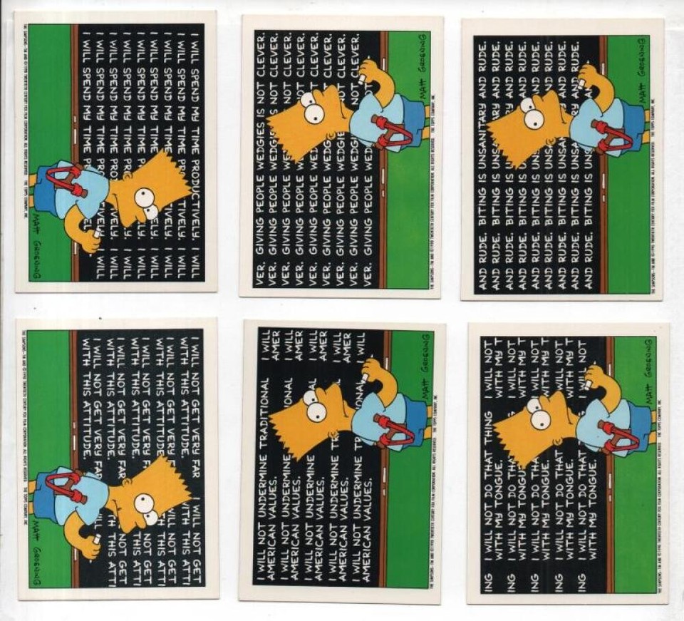 BART SIMPSON 1990 Stickers 2.5x3.5 Topps #1 4 7 15 16 21, 6 cards ...