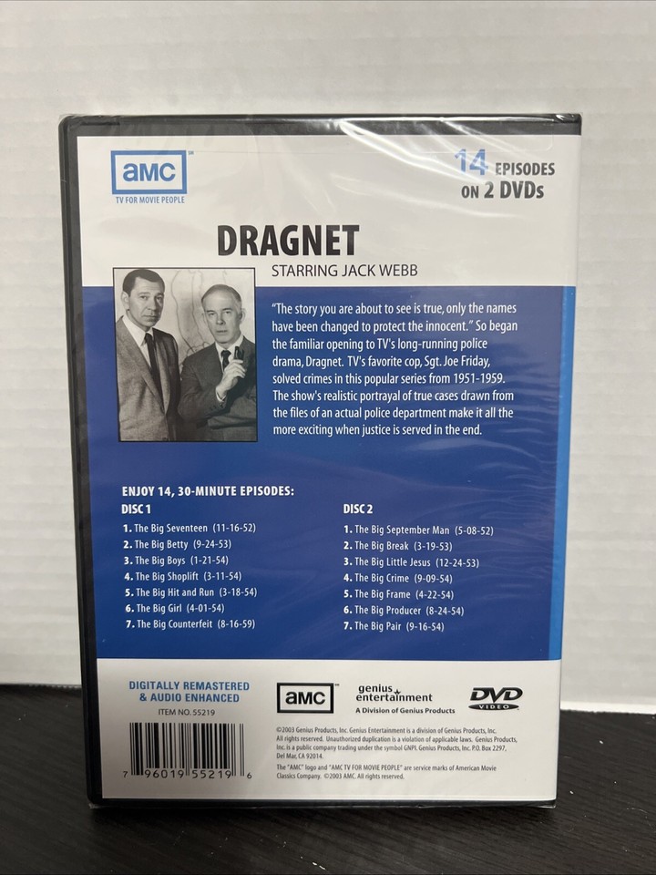 AMC TV - Dragnet - DVD - Starring Jack Webb Tv Series 1951-1959 NEW ...