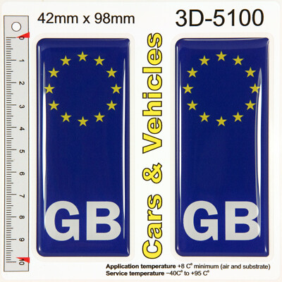 2x GB EU stars European Number Plate 3D Stickers Decals Badges Resin ...