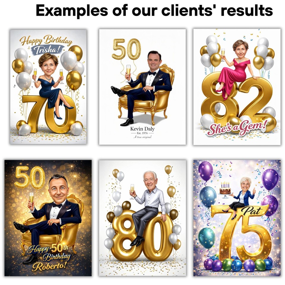 95th Birthday Caricature from Photo Custom Cartoon Poster or Greeting ...