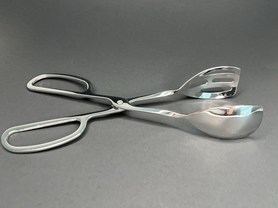 Oneida Tongs Stainless Steel Salad Serving Scissor Style Spoon Round ...