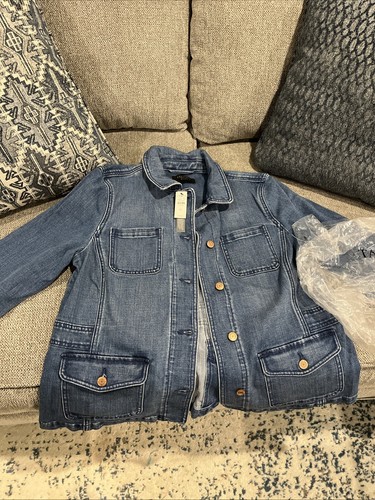 Talbots Womens Blue Denim Jean Button Up Jacket Size XL Dark Wash | eBay