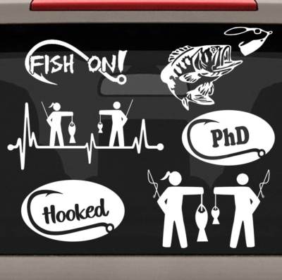 Fishing Decals Sticker Set Rod Reel Lure Tackle Box Bait Bass 6-Count ...