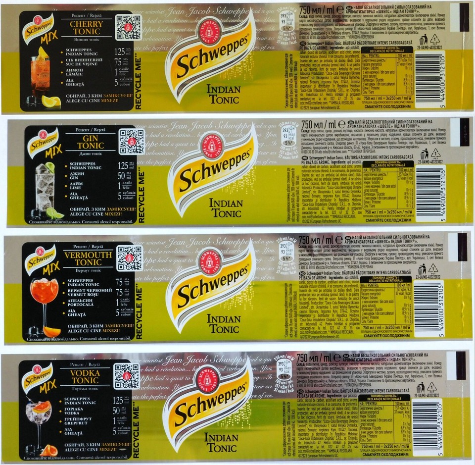 Collectible SCHWEPPES MIX Bottle Labels Set – 27 pcs 750ml Ukraine 2024 ...