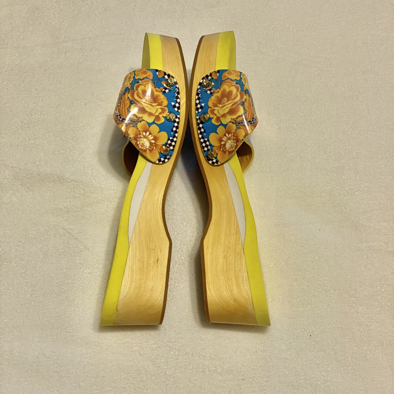 FLOGG Shoes Womens 9.5 Sandals Slip On Slides Flip Flops Wood Sole ...