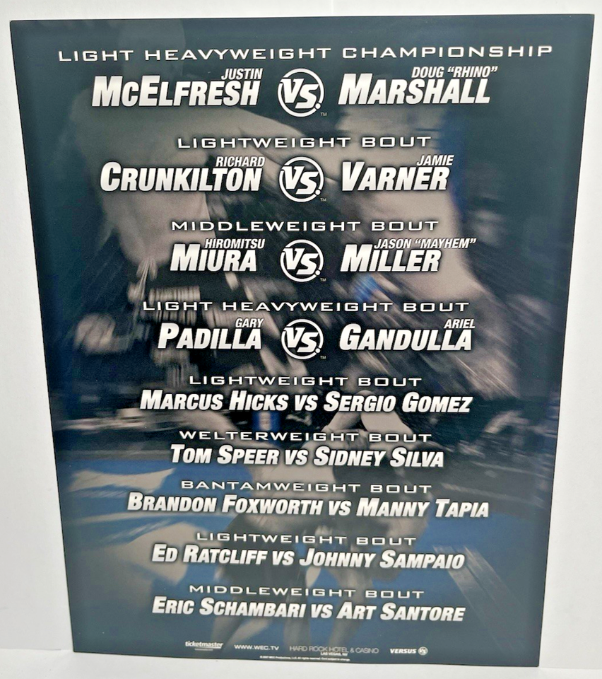 WEC EVENT 8.5X11 INCH POSTER * MARSHALL MILLER CRUNKILTON MMA BJJ ...