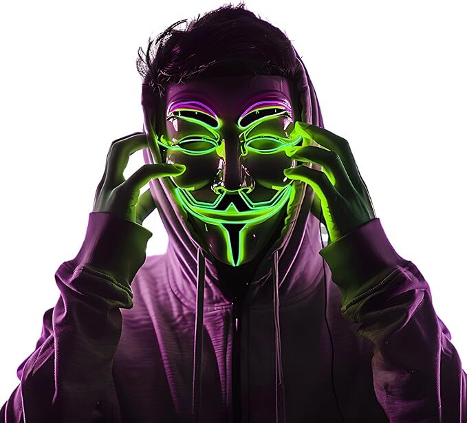 Light Up Anonymous mask Guy LED Halloween Cosplay Vendetta Hacker ...