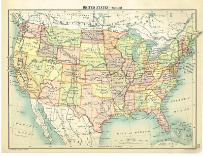 1920 Color Maps Political United States and Physical South America Map ...