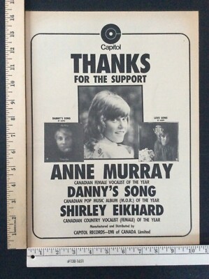 Rare Original VTG 1974 Anne Murray Danny's Song Poster Style Music Ad ...