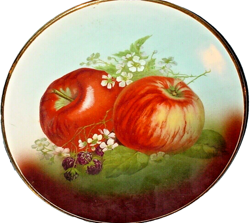 HAND PAINTED 9.25" DECORATIVE PLATE APPLES BERRIES FORGET-ME-NOTS ...