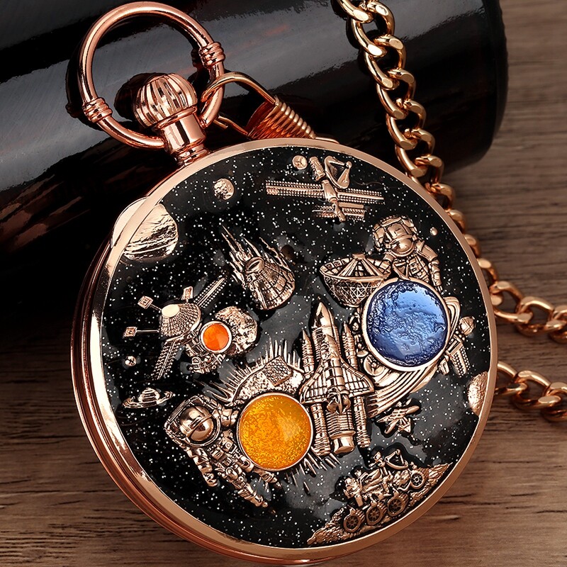 Unique Musical Movement Pocket Watch Astronaut Space Quartz with Fob ...