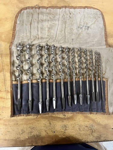 Vintage 13 Piece Set Jackson Mfg Auger Drill Brace Bits & Storage Roll ...