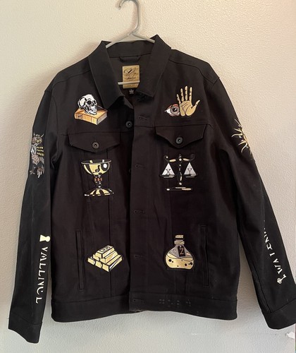 Theory Game Mat Pat Large Black Denim Trucker Jacket Patches Video Game ...